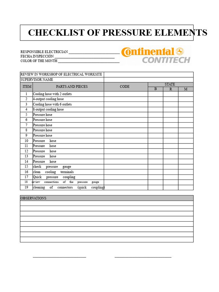 Pressure Elements Inspection Checklist | PDF