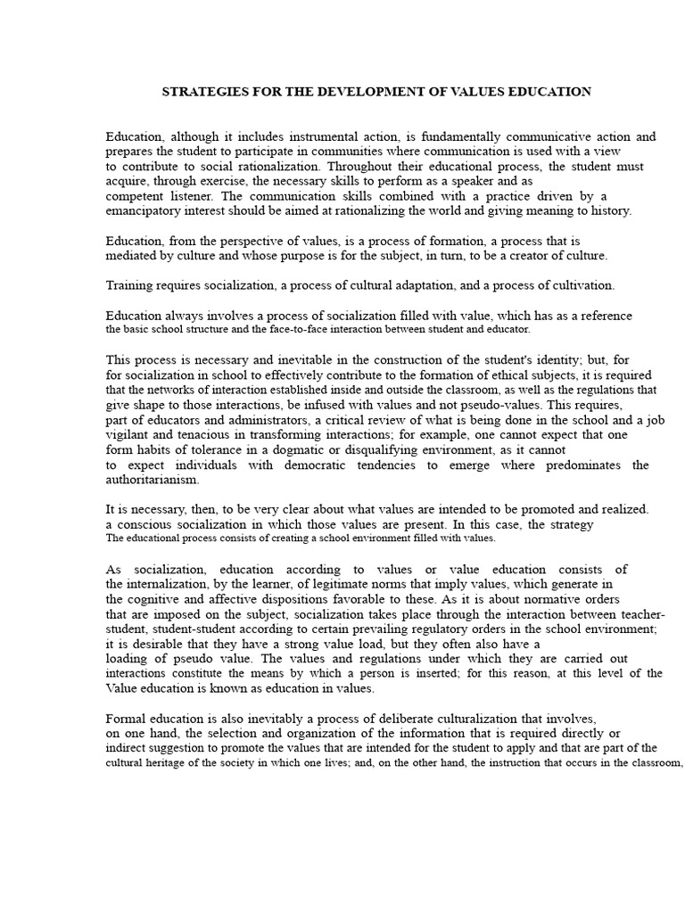 Strategies For The Development of Education in Values | PDF | Value ...