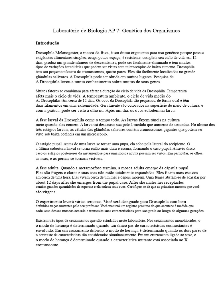 Genética da Drosophila: Cruzamentos e Análise | PDF | Drosophila ...