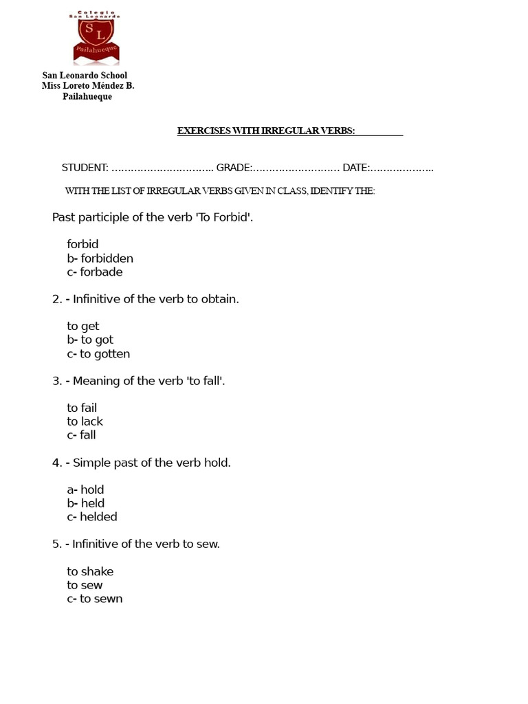 Irregular Verbs Exercises for Students | PDF