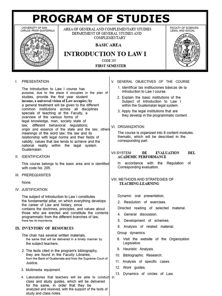 Introduction to Law I Course Overview | PDF | Bibliography | Guatemala