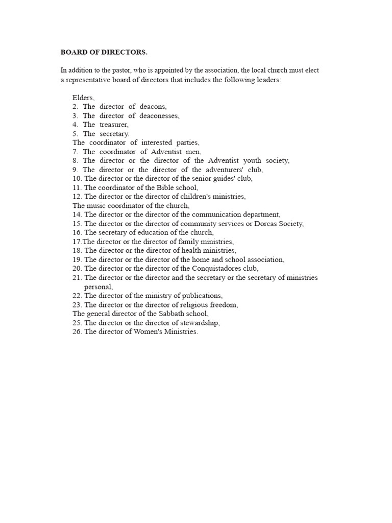 Local Church Board of Directors Roles | PDF
