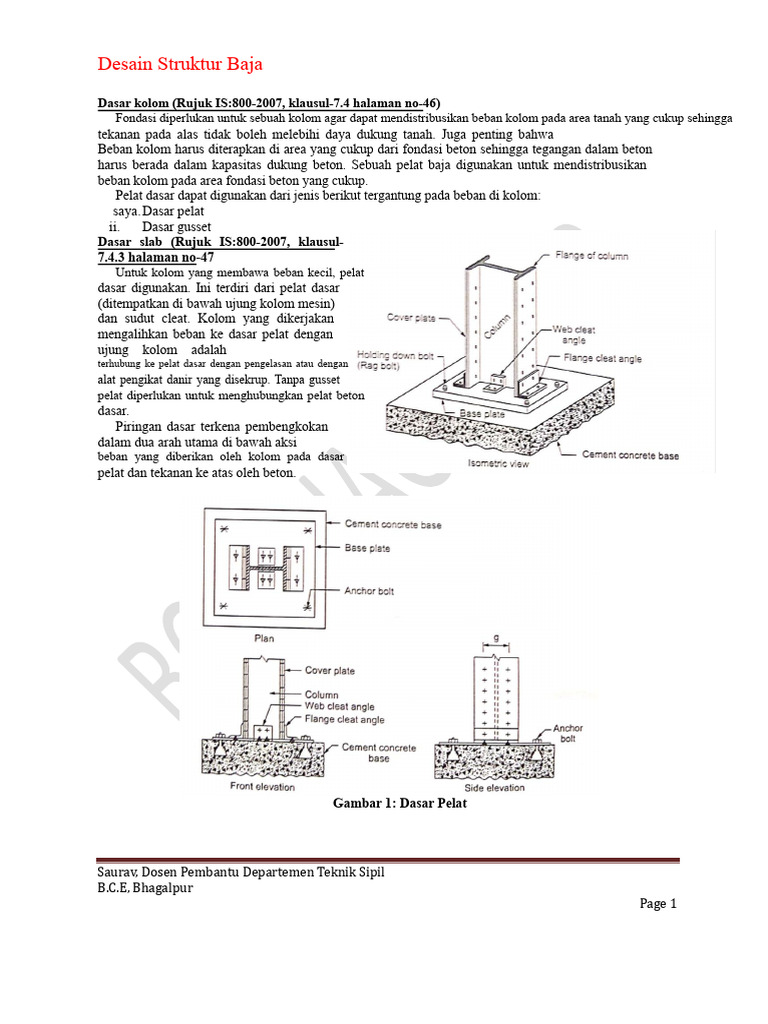 Desain Dasar Kolom Baja IS:800-2007 | PDF
