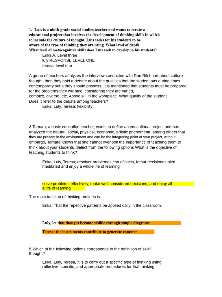 evaluation 3 | PDF | Thought | Learning