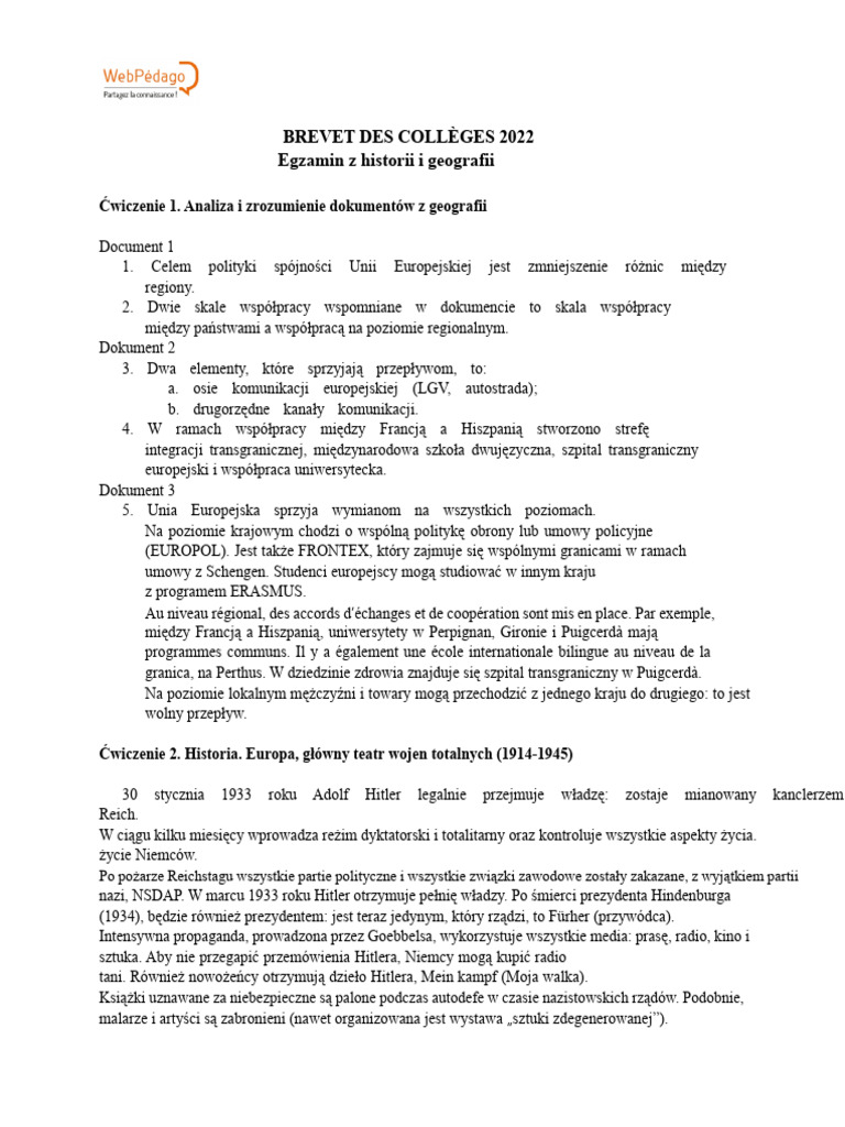 Egzamin 2022 Poprawiony Historia Geo EMC | PDF