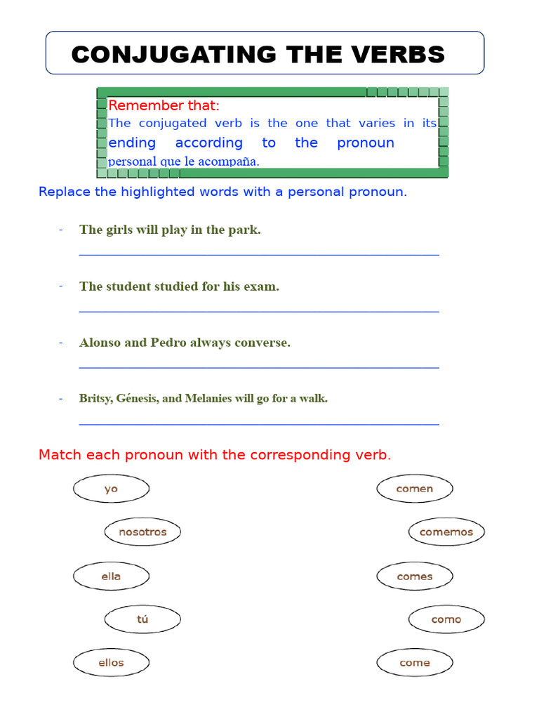 Verb Conjugations For Third Grade of Primary School | PDF | Grammatical ...