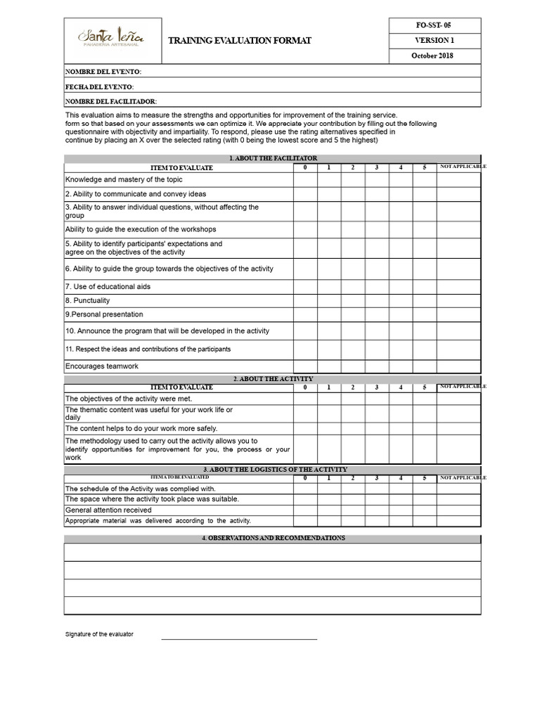 Annex 10. FO-SST-05. Training Evaluation Format | PDF | Evaluation