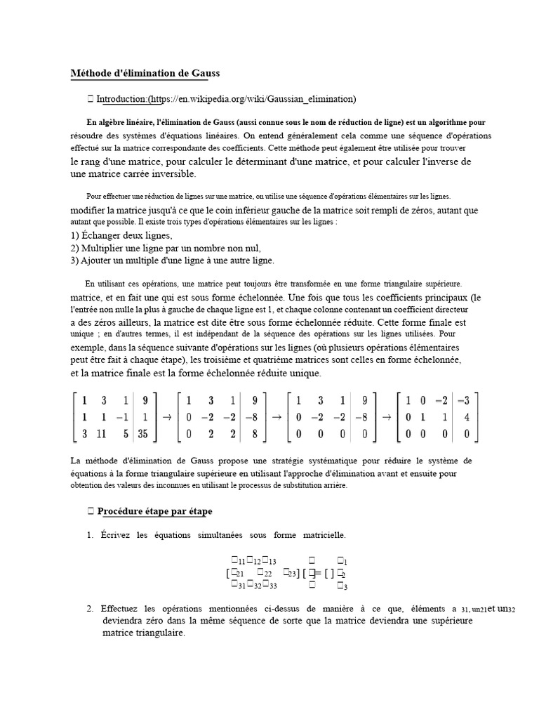 Méthode d'élimination de Gauss expliquée | PDF | Matrice (Mathématiques ...