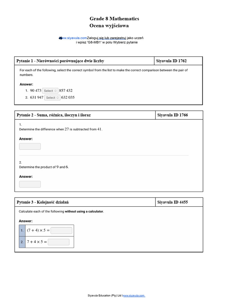 Matematyka Klasa 8 Online - Siyavula - Wydruk | PDF