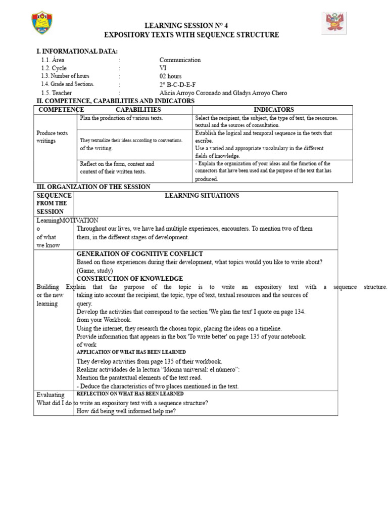 4. Expository Texts with Sequence Structure (Production) | PDF | Communication | Human Communication