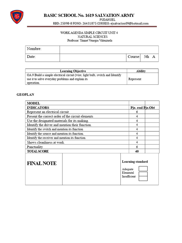 Electric Circuit Review Rubric Fifth | PDF