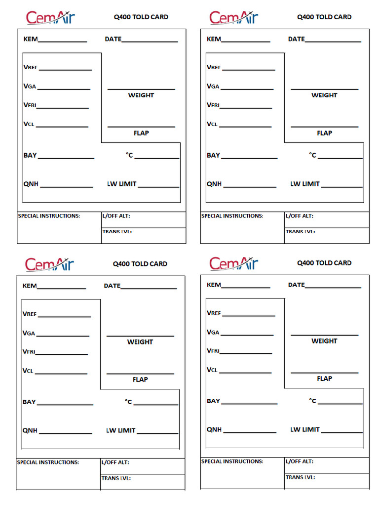 Dash q400 Told Cards | PDF