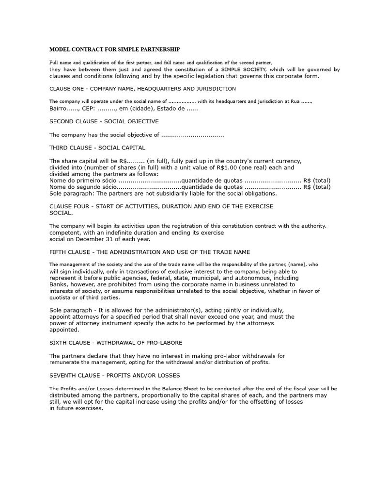 Simple Partnership Model Contract | PDF | Interest | Government