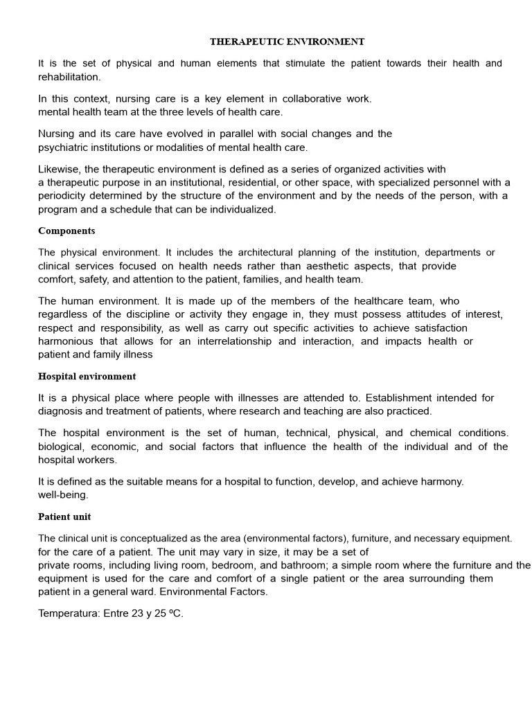 Therapeutic Environment | PDF | Patient | Hospital