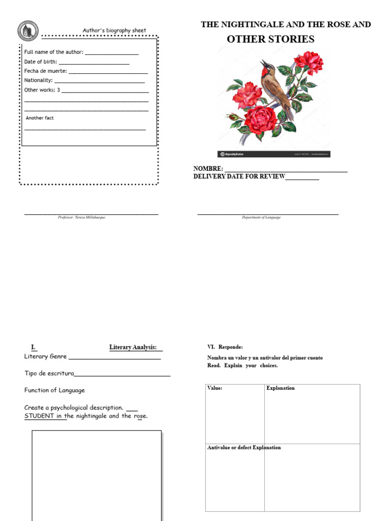 NOTEBOOK - The Nightingale and The Rose and Others - 6th GRADE PDF ...