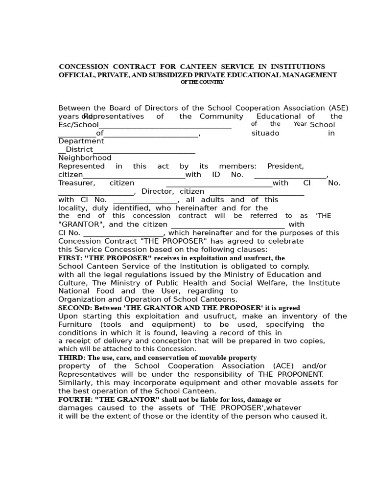 School Canteen Concession Contract PDF | PDF | Cafeteria | Lease