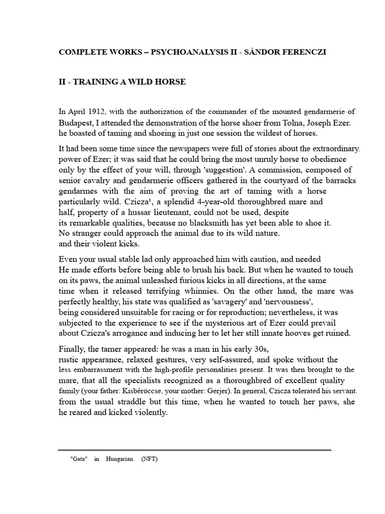FERENCZI, Sándor - Training of A Wild Horse - Psychoanalysis II | PDF ...