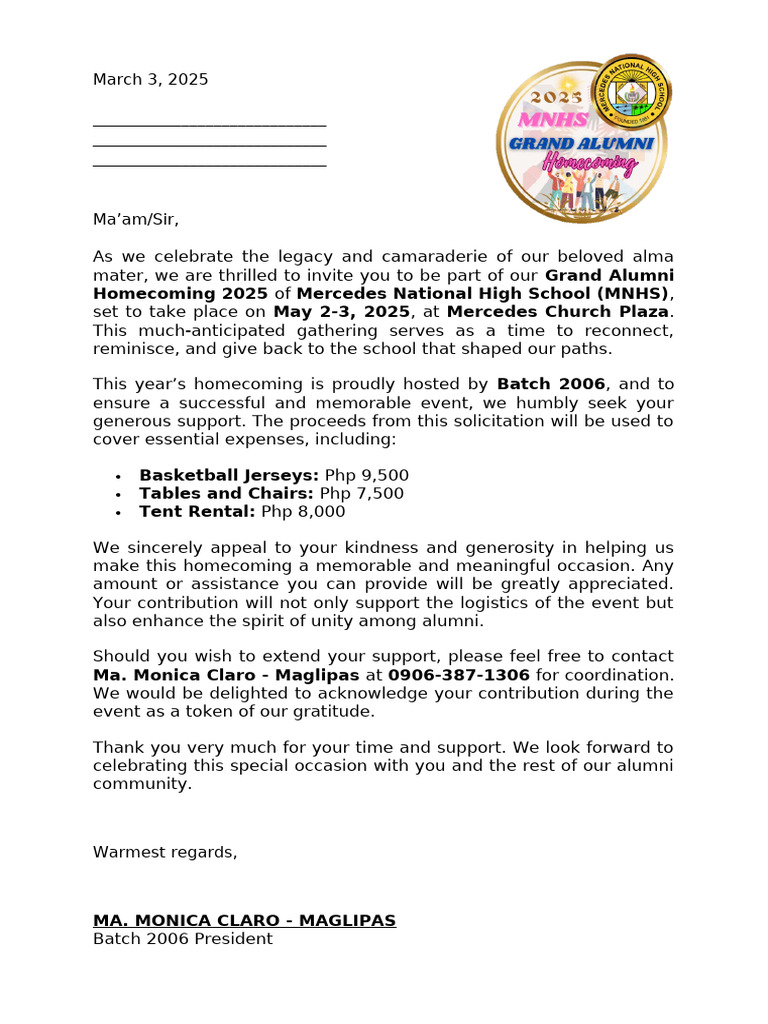 Solicitation For For Alumni 2025 | PDF