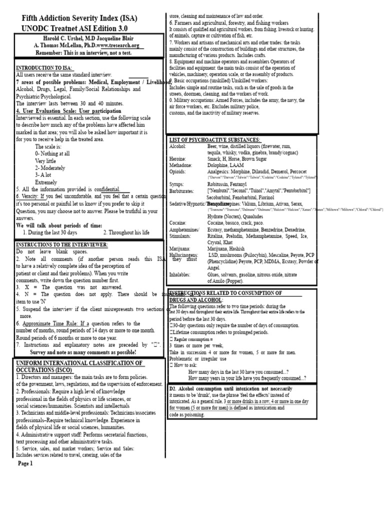 Addiction Severity Index Overview | PDF | Substance Abuse ...