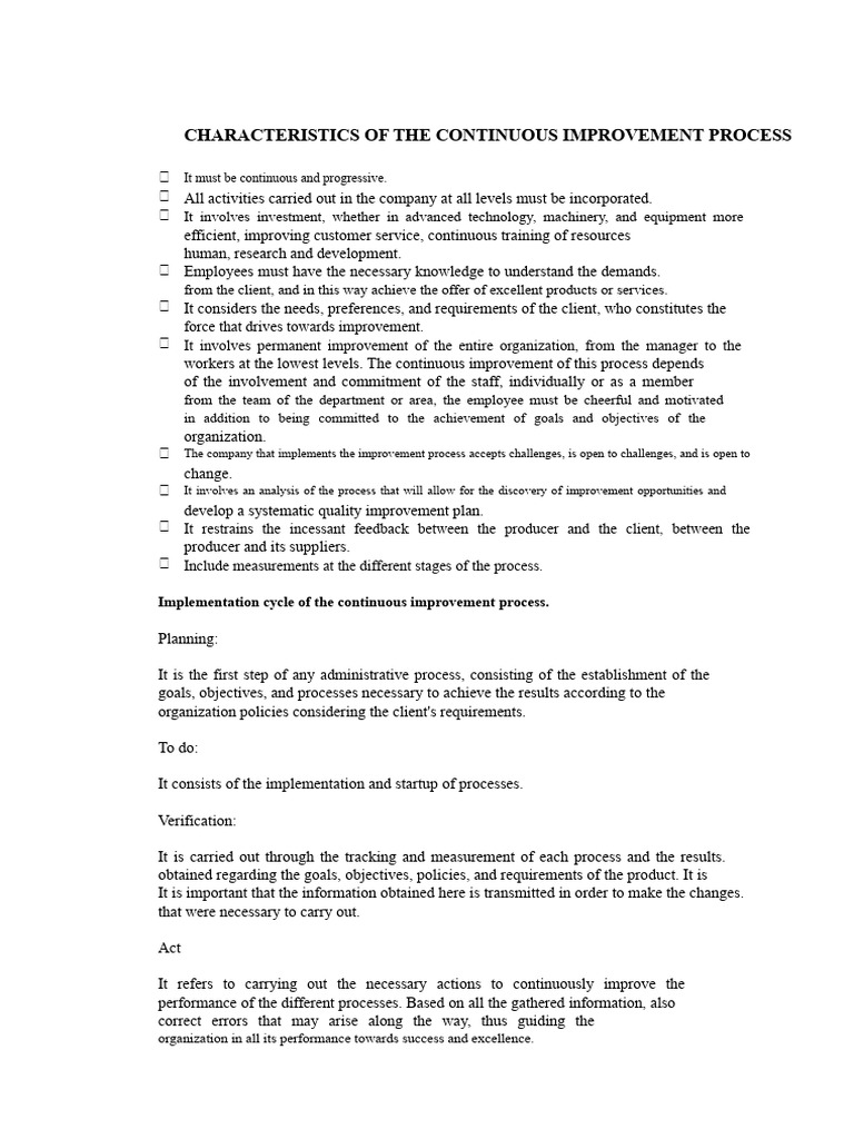 Key Features of Continuous Improvement | PDF | Goal | Policy