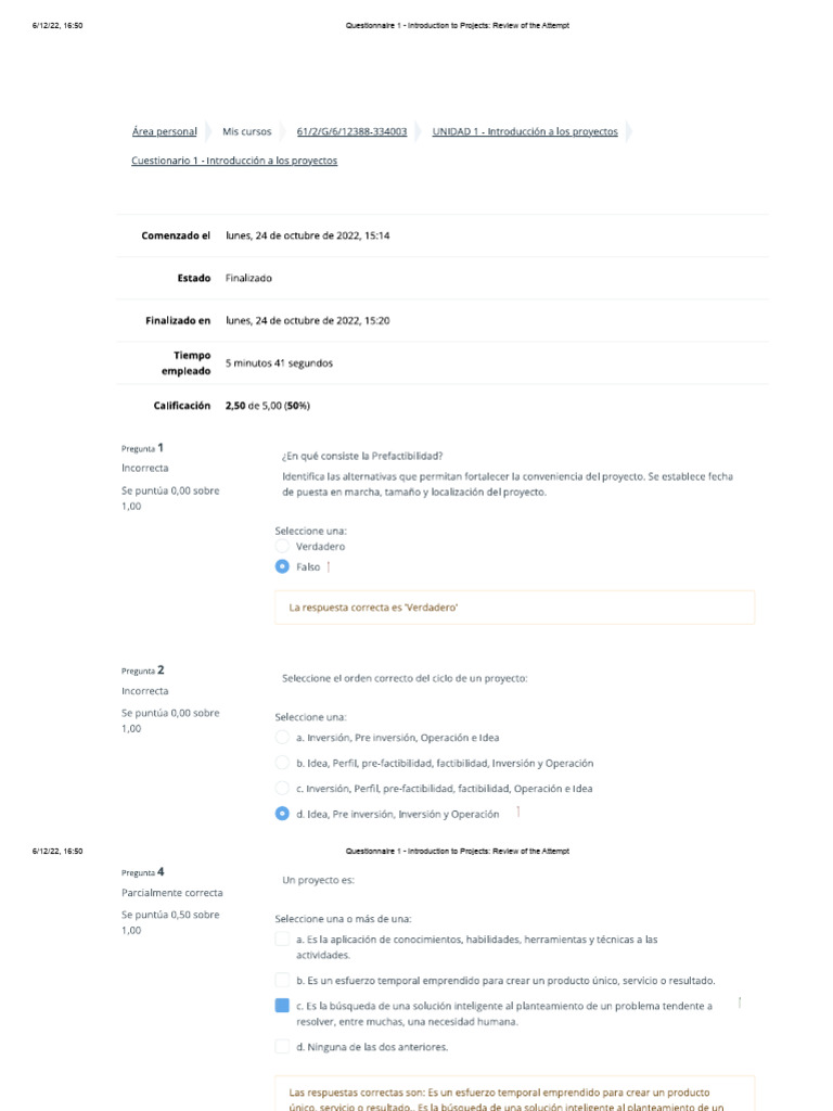 Introduction to Projects Questionnaire Review | PDF