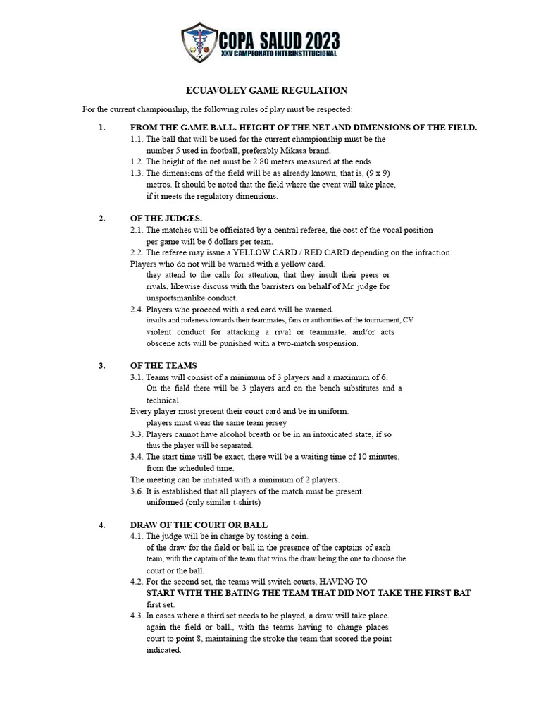 Ecuavoley Regulation Health Cup | PDF | Athletic Sports | Ball Games