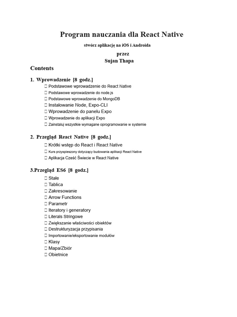 Syllabus - Podstawy React-Native | PDF