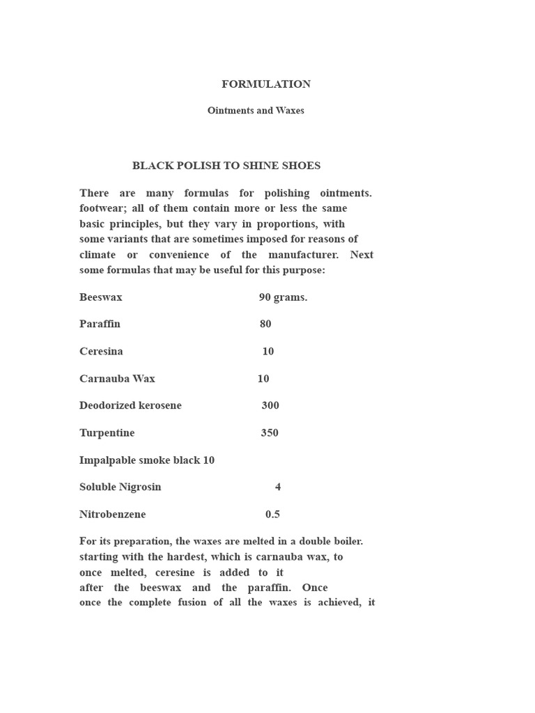 FORMULATION Tar | PDF | Wax | Chemical Substances