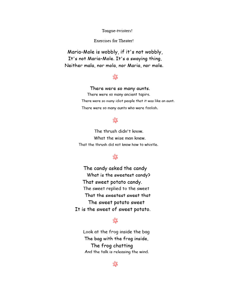Tongue Twisters - Exercises For Theater! | PDF