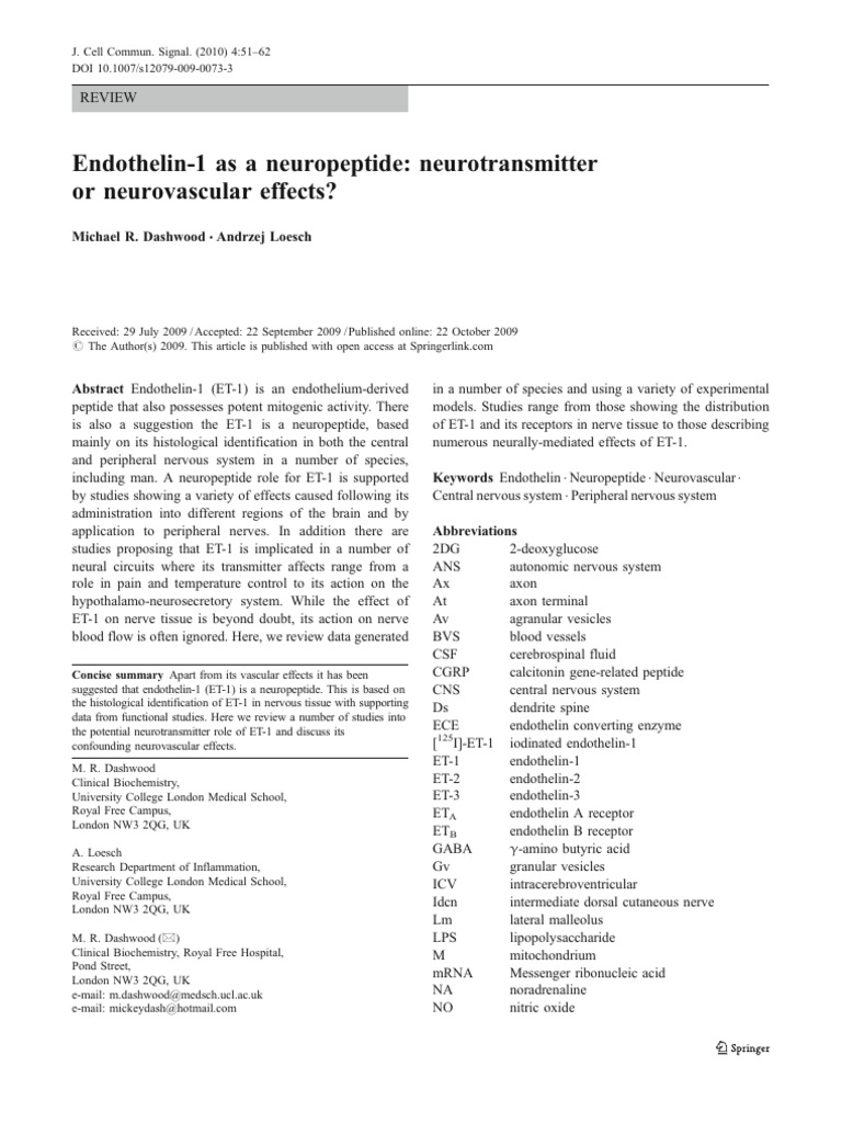 Endothelin-1 As Neuropeptide | PDF | Nervous System | Hypothalamus