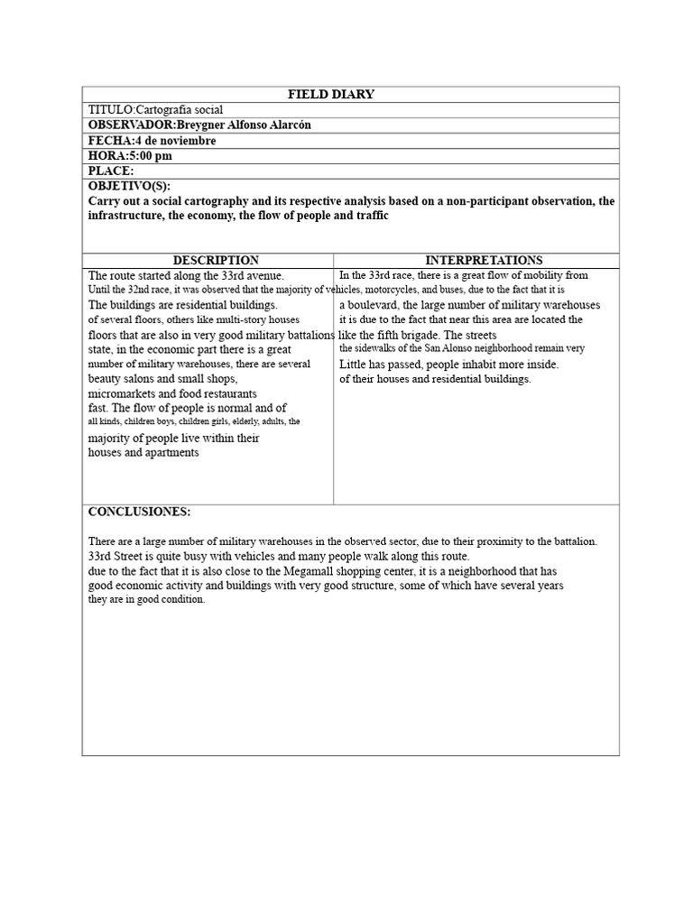 Field Diary Format | PDF