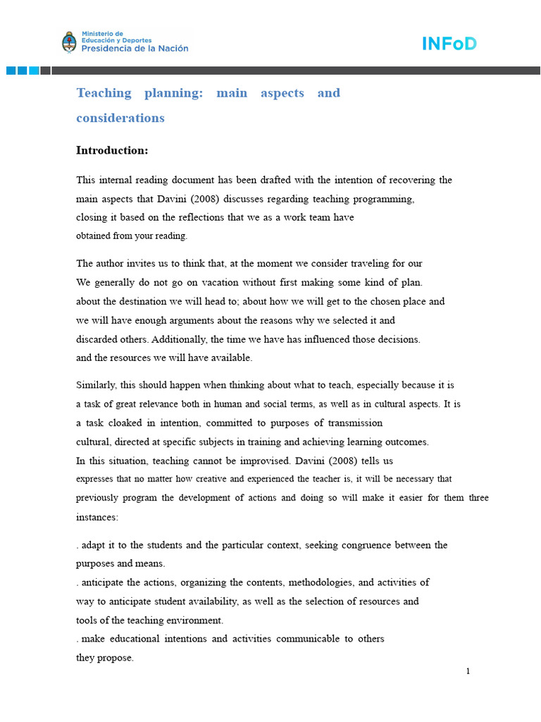 The Planning of Teaching. Main Aspects and Considerations B | PDF ...