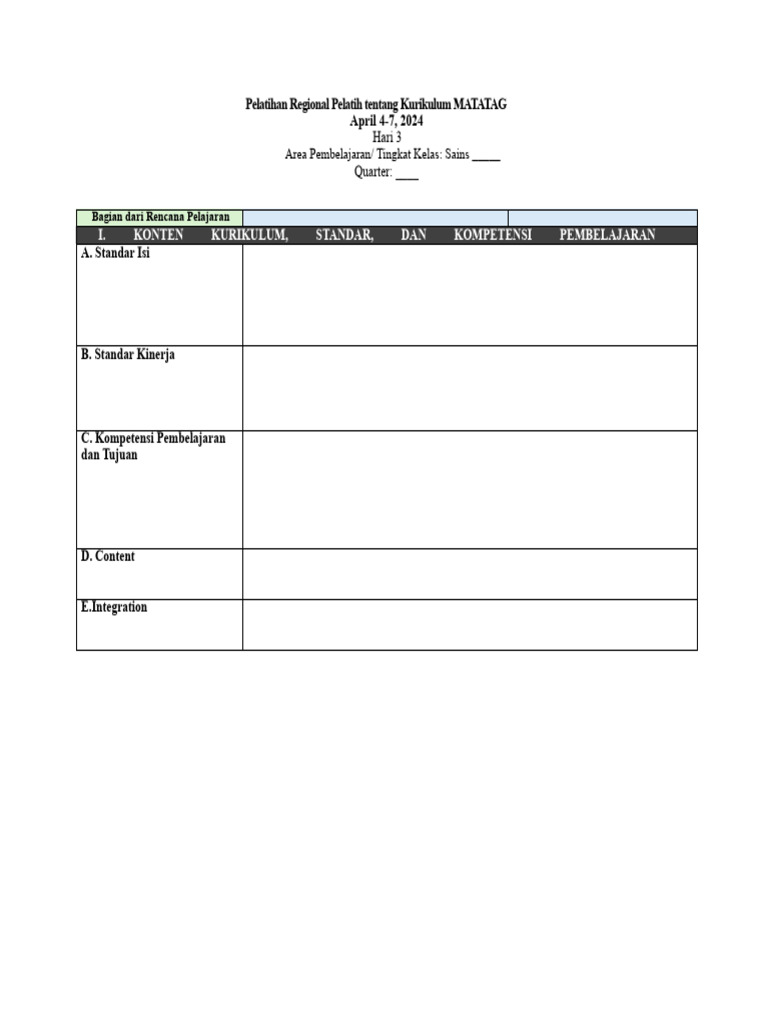 MATATAG-Template Rencana Pelajaran | PDF