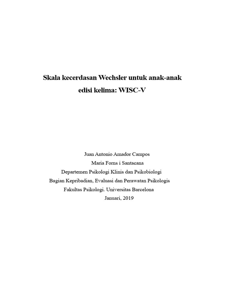 WISC-V: Skala Kecerdasan Anak Terbaru | PDF