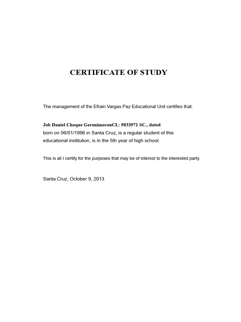 Certificate of Study | PDF