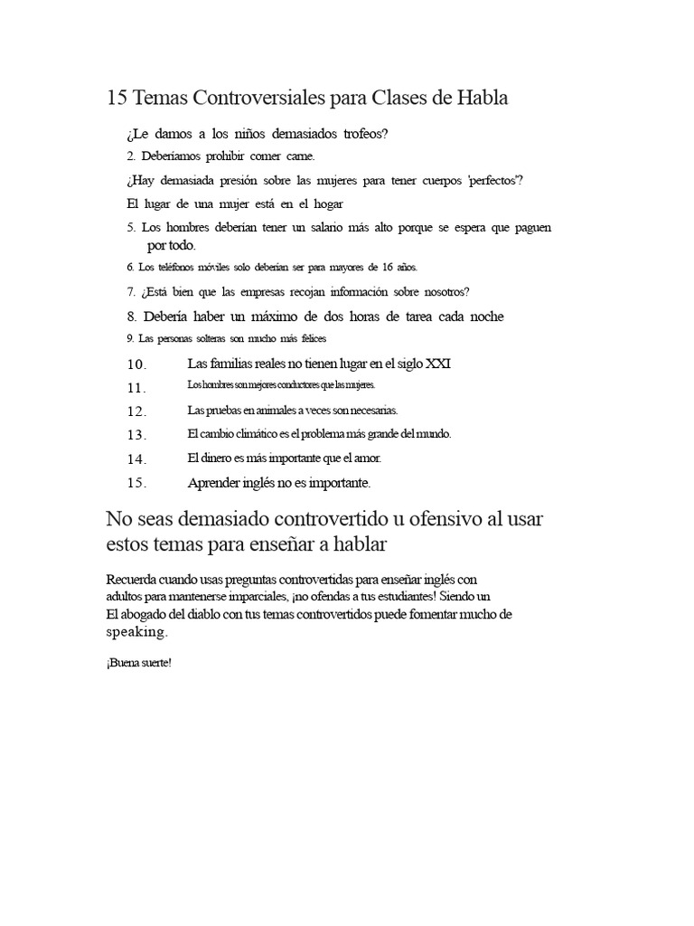 15 Temas Controversiales para Debatir | PDF