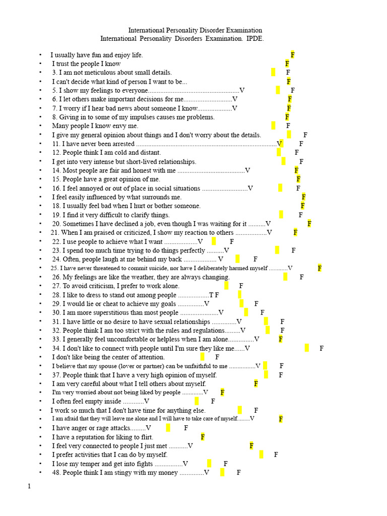 Personality Test Sheet | PDF | Personality Disorder | Mental Health