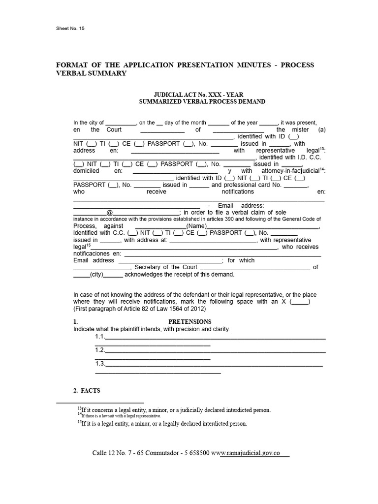 Format of The Presentation of The Complaint Record - Summary Verbal ...