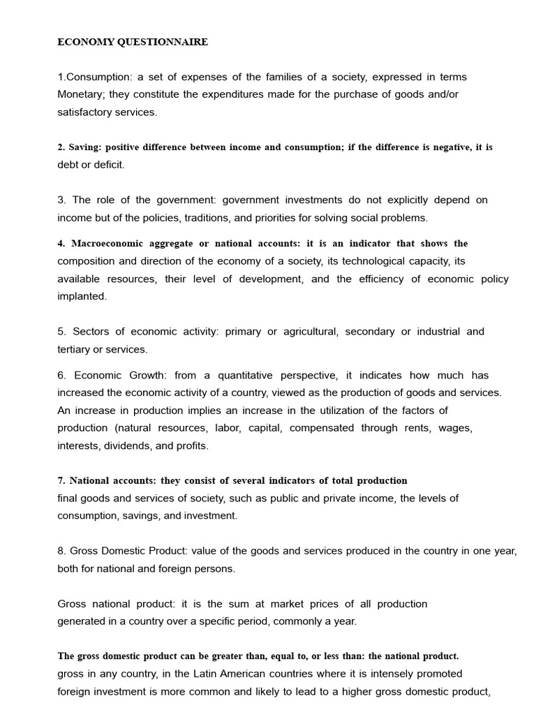 Economics Questionnaire | PDF | Government Budget Balance | Fiscal Policy
