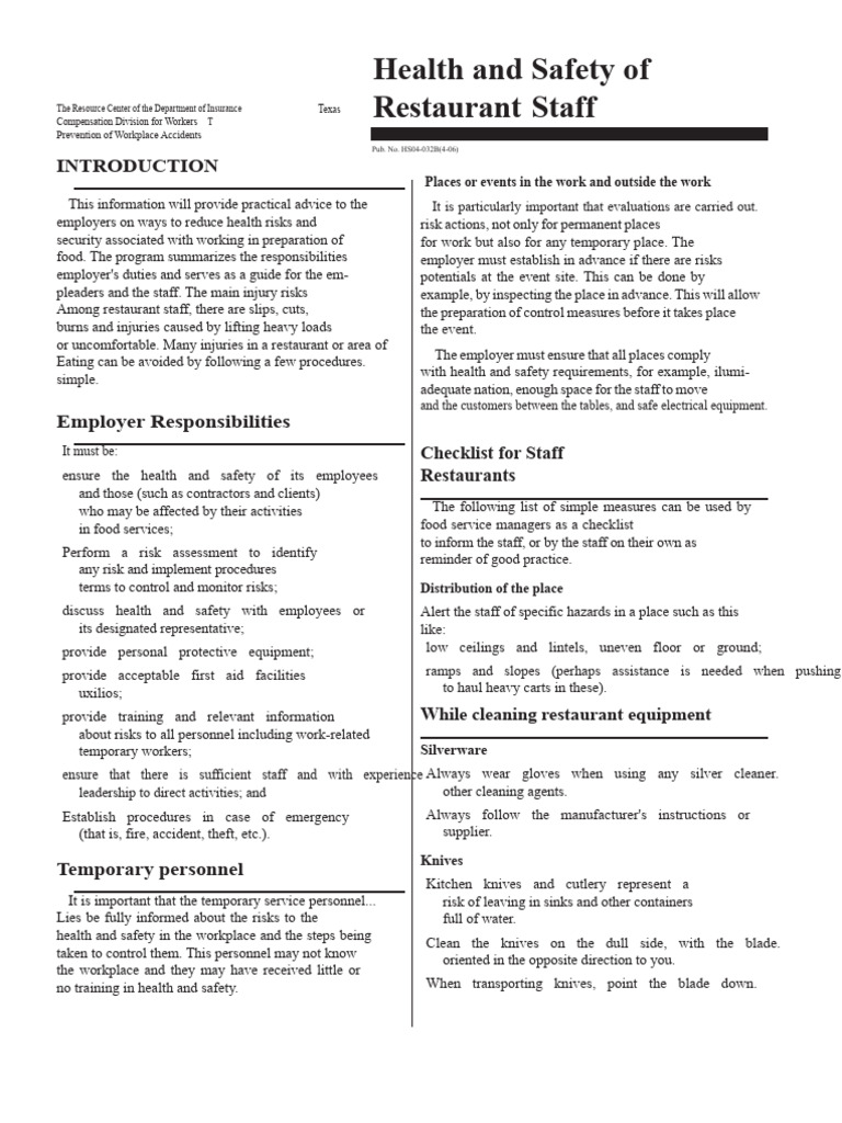 Hygiene and Safety Plan in Restaurant | PDF | Occupational Safety And ...