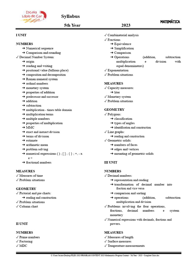 Mathematics Curriculum - 5th Grade - 2023 - Complete Units | PDF ...