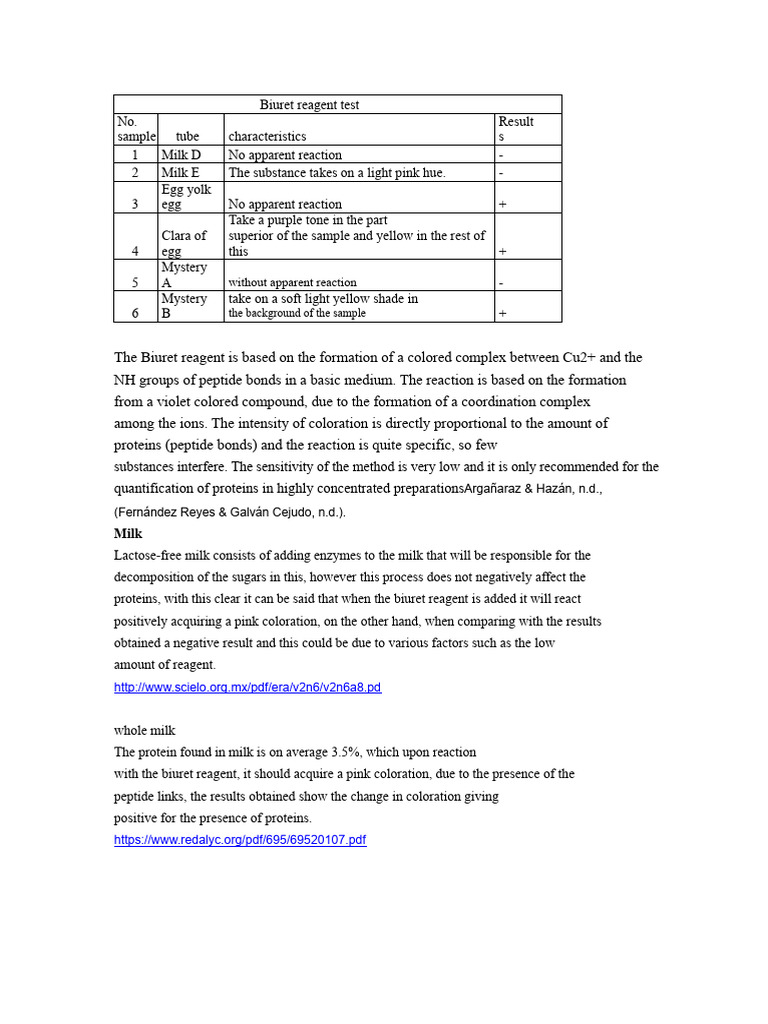 Biuret Reagent Test | PDF | Chemical Substances | Biochemistry