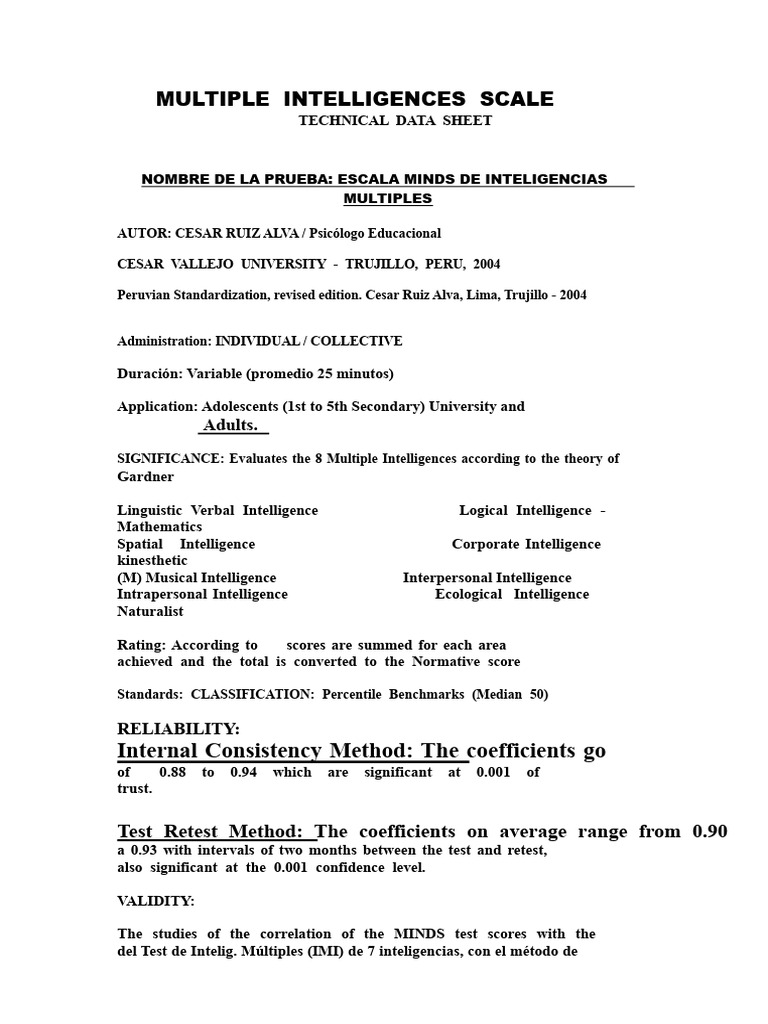 Multiple Intelligences Scale | PDF | Intelligence | Cognition