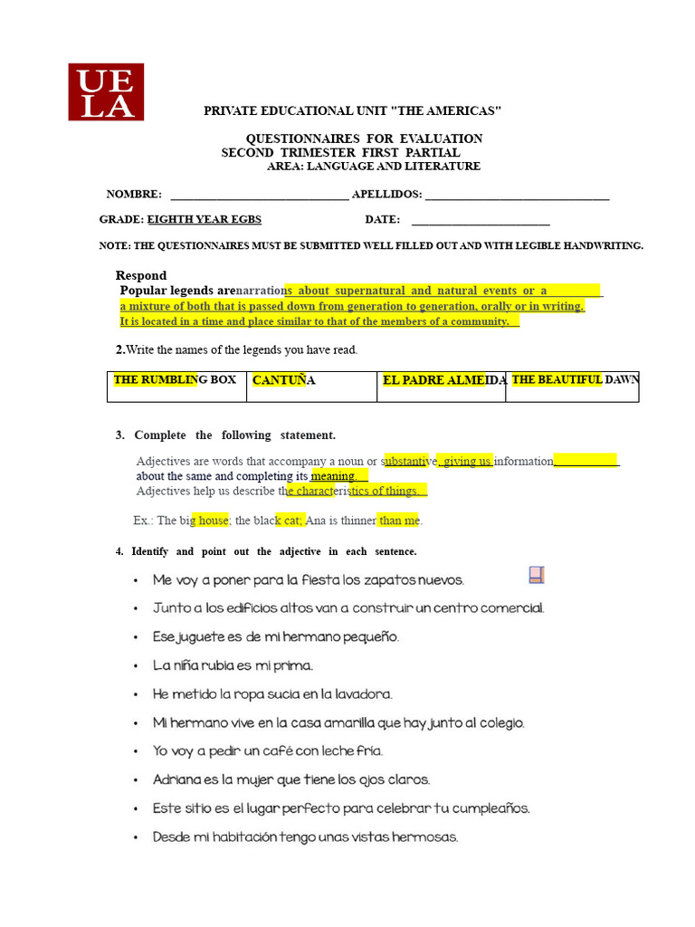 Eighth Grade Language and Literature Questionnaires of The Second ...