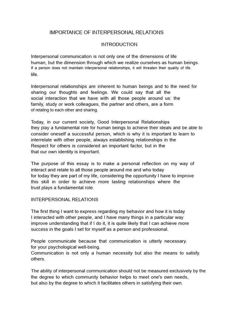 Importance of Interpersonal Relationships | PDF | Interpersonal ...