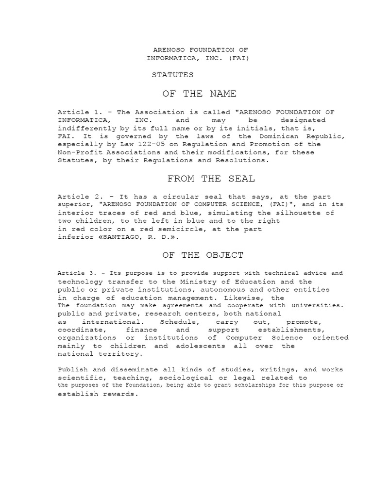 Non-Profit Foundation Statute Model | PDF | Board Of Directors | United ...