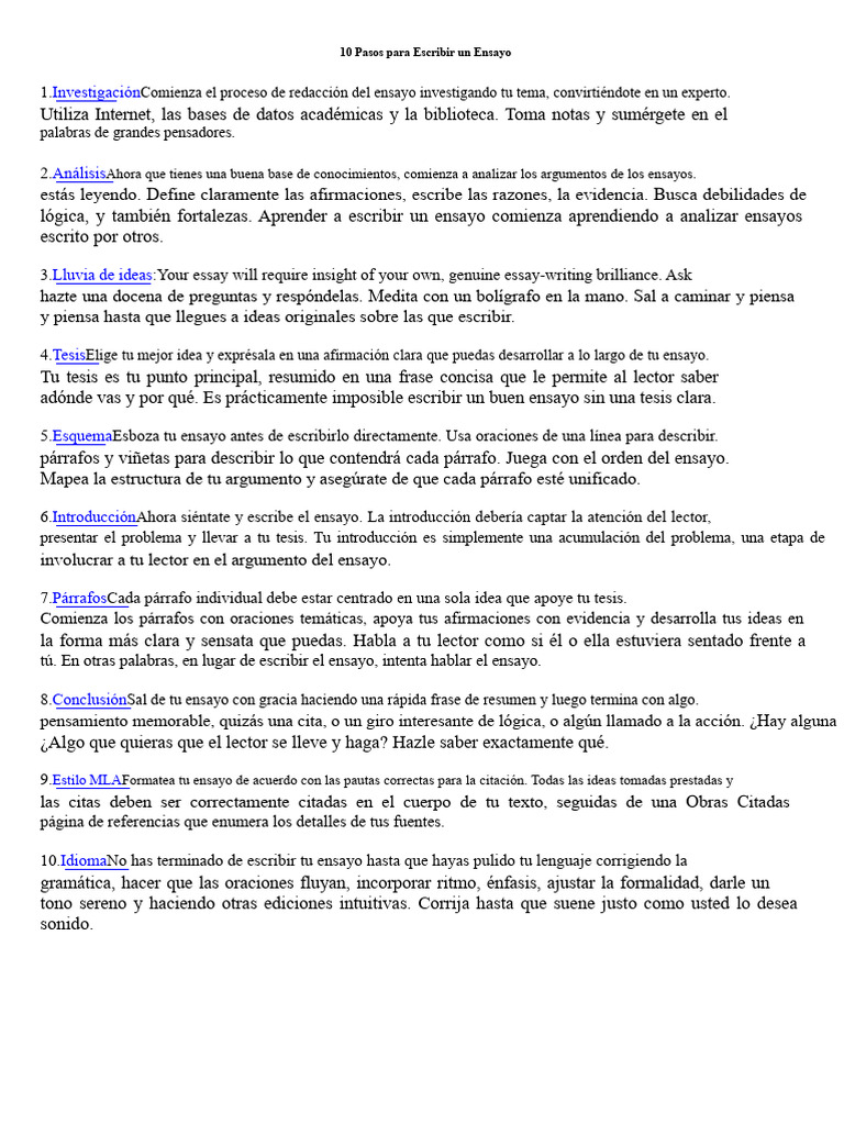 10 Pasos para Escribir Un Ensayo | PDF | Ensayos | Pensamiento