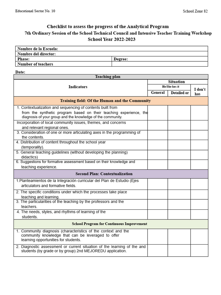 Checklist For Analytical Program 7th CTE Session | PDF