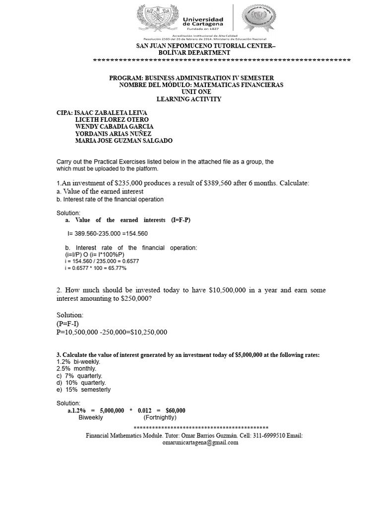 Financial Mathematics Exercises Guide | PDF | Interest | Banking