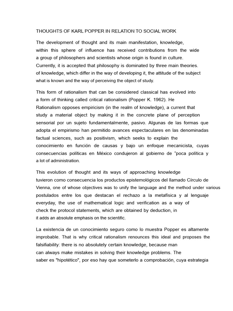 Karl Popper Relationship Social Work | PDF | Falsifiability | Karl Popper